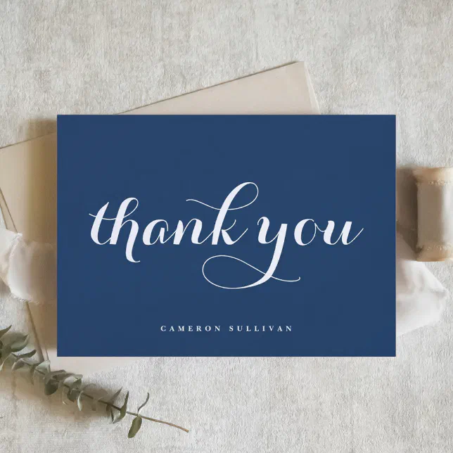 Bold Modern Calligraphy Navy Blue Thank You Card | Zazzle