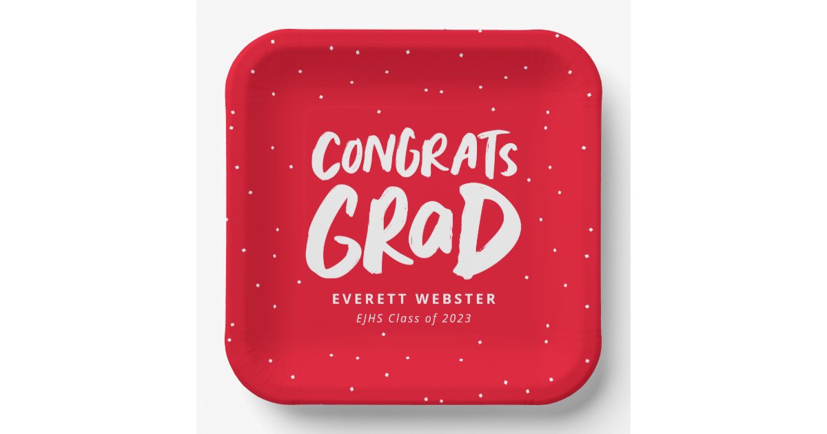 Bold modern congrats grad red graduation party paper plates | Zazzle