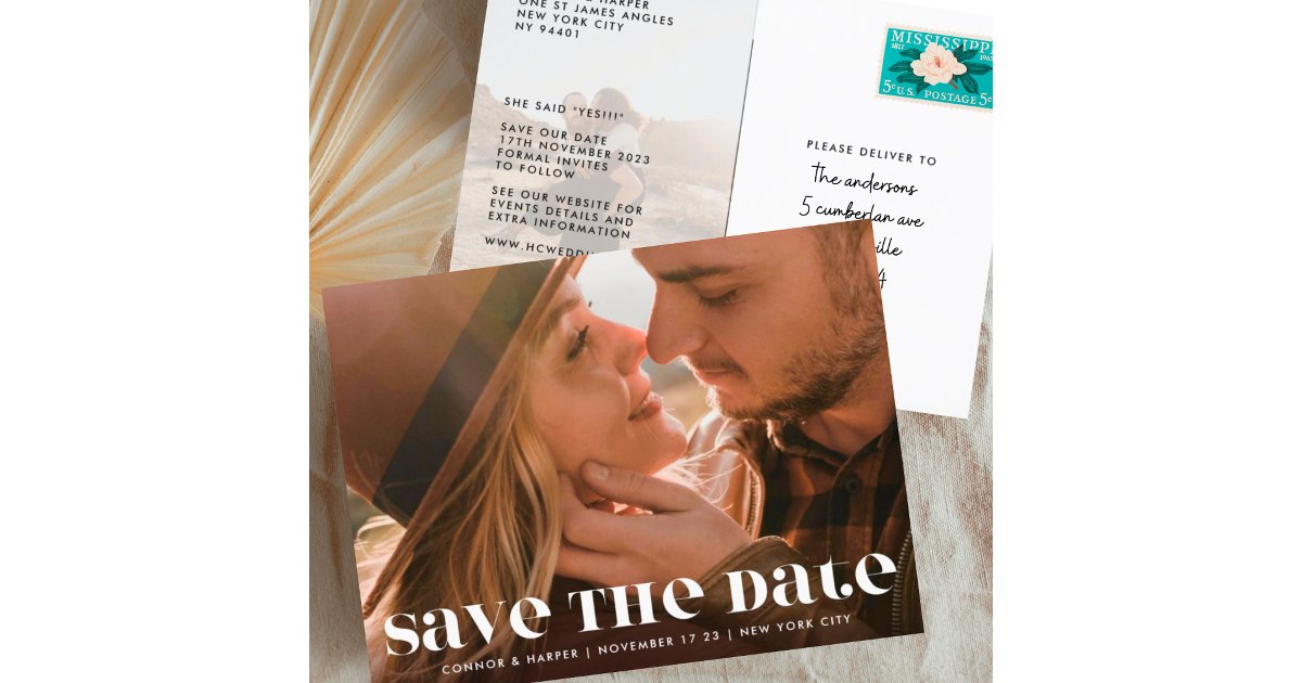 Bold Modern Editable Text Two Photo Save The Date Announcement Postcard ...