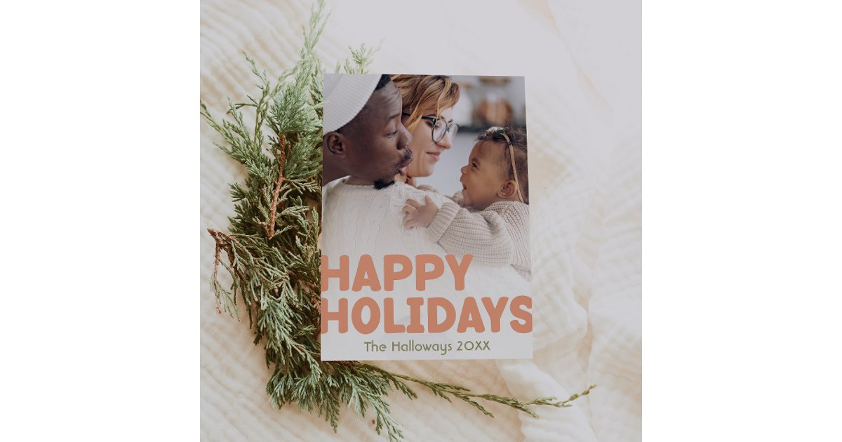 Bold Modern Full Vertical Photo Happy Holiday Card | Zazzle