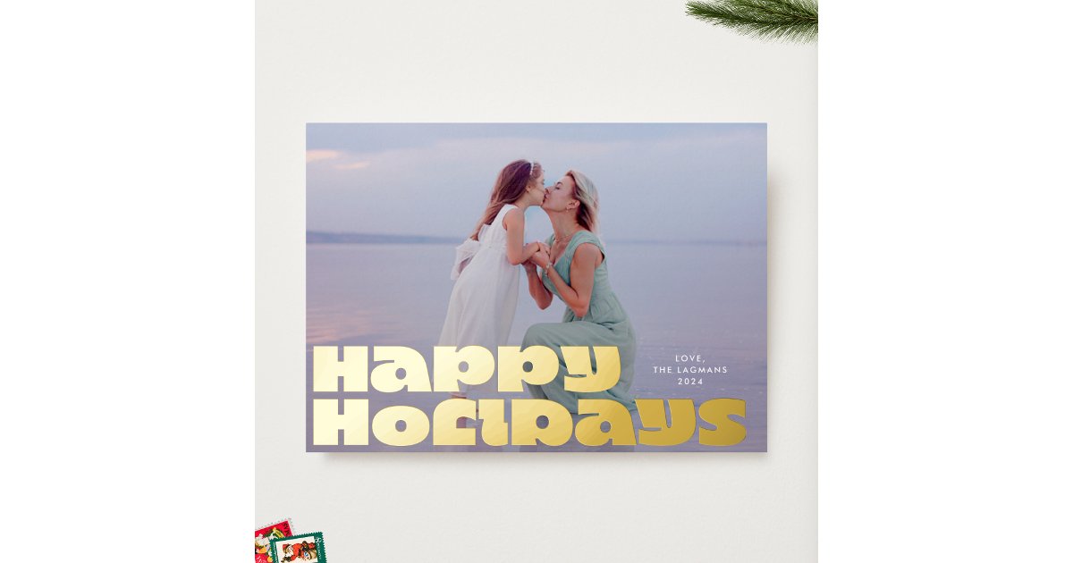 Bold Modern Gold Typography Photo Christmas Happy Foil Holiday Card ...