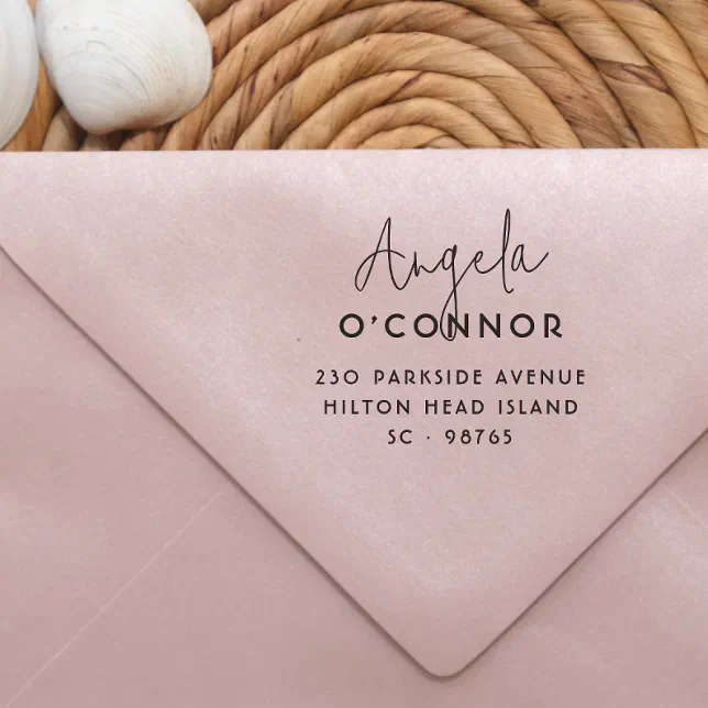 Bold Modern Handwriting Name & Return Address Rubber Stamp | Zazzle