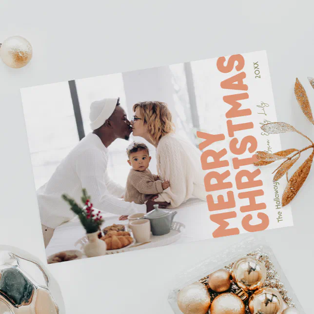 Bold Modern Merry Christmas Full Photo Holiday Card | Zazzle