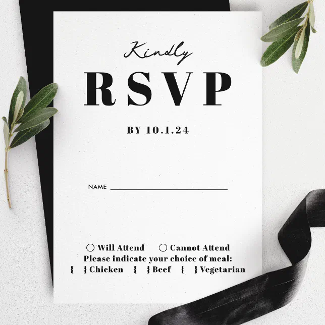 Bold Modern Minimalist Wedding Kindly RSVP Card | Zazzle