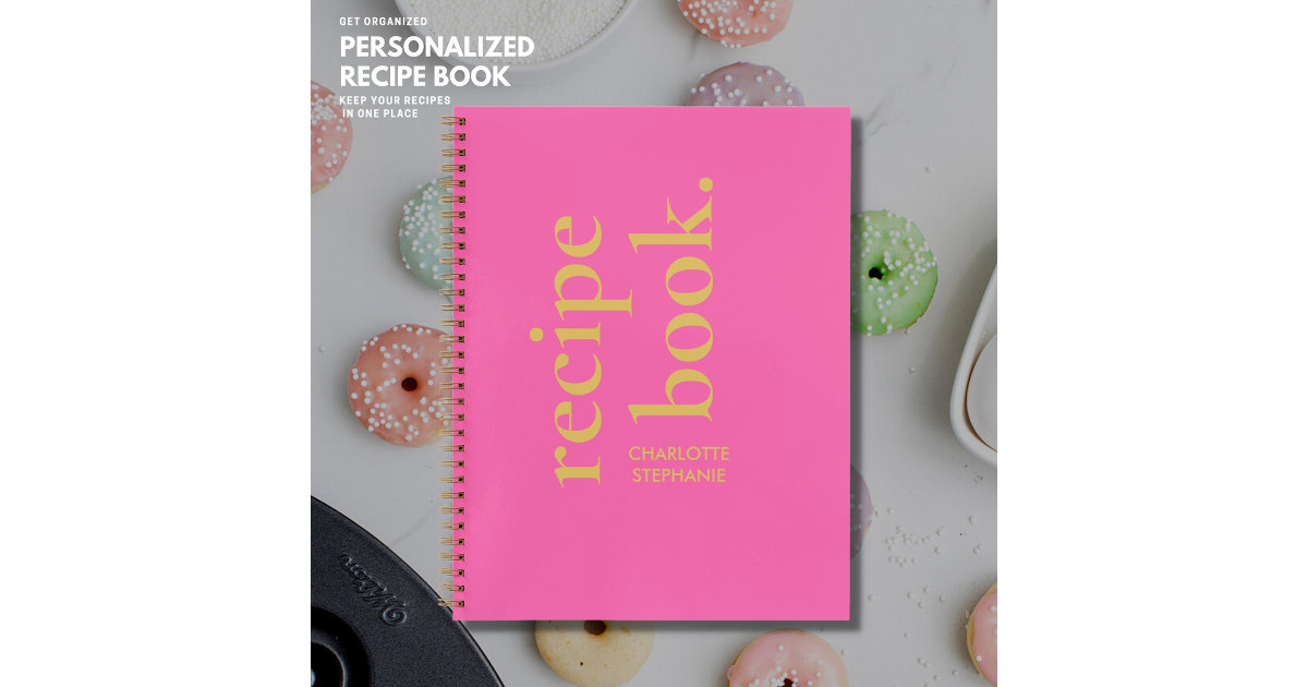 Bold Modern Pink Typography Recipe Book | Zazzle