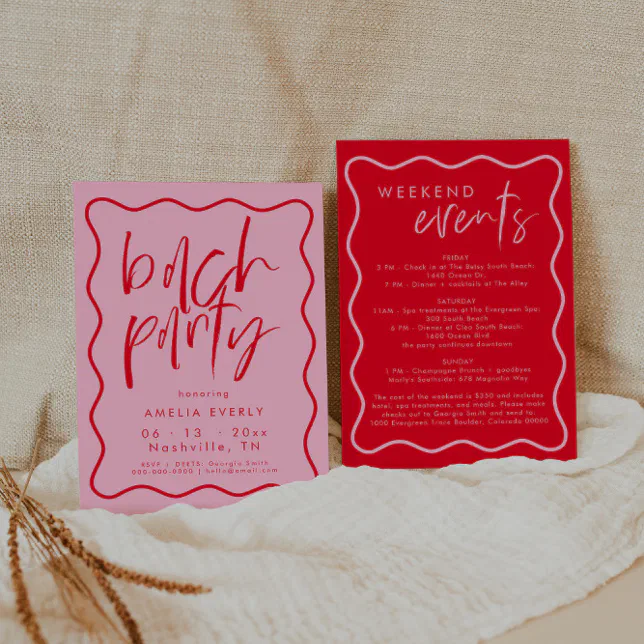 Bold Modern Red And Pink Bachelorette Party Invite | Zazzle