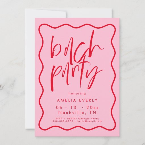 Bold Modern Red And Pink Bachelorette Party Invite | Zazzle
