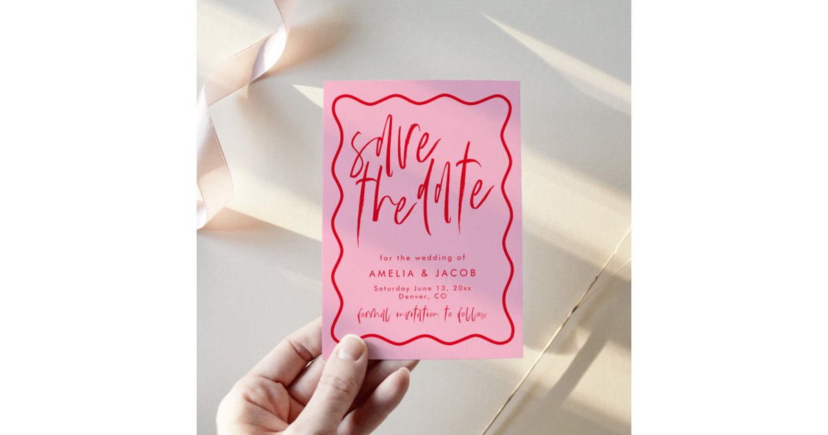 Bold Modern Red And Pink Save The Date Invitation | Zazzle