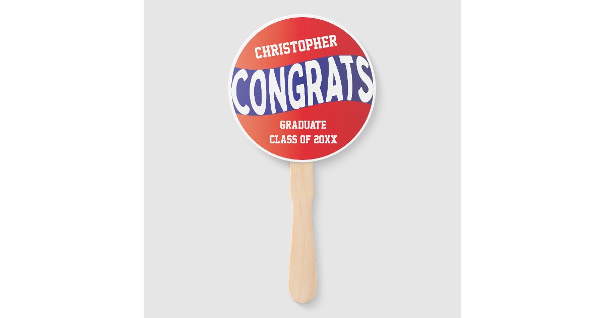Bold Modern Red White Blue Graduation Congrats Hand Fan | Zazzle