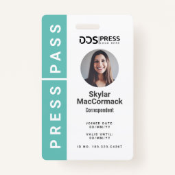 Bold Modern Teal Circle Photo Press Pass & Logo Badge | Zazzle