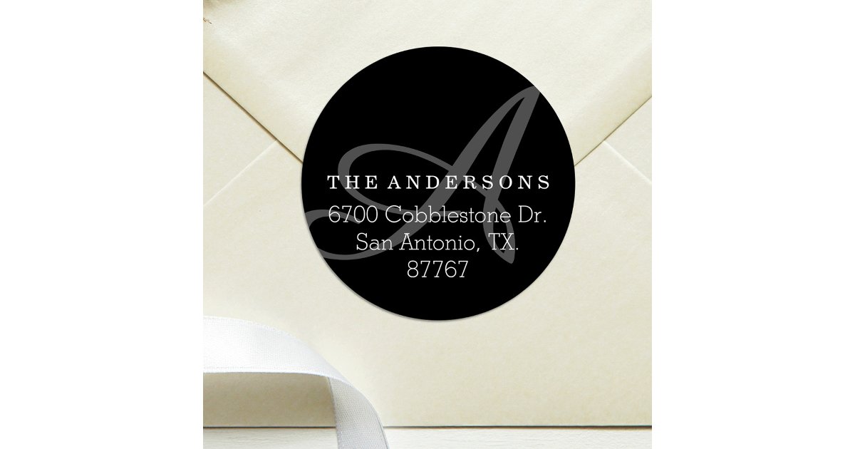 Bold Monogram Black Address Label | Zazzle