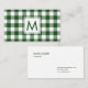 Bold Monogram Green White Buffalo Plaid Pattern Business Card | Zazzle