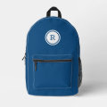 Bold Monogram in White Circle on Blue Printed Backpack | Zazzle