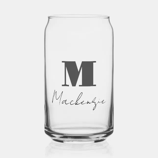 Bold Monogram Initial Fancy Script Can Glass | Zazzle