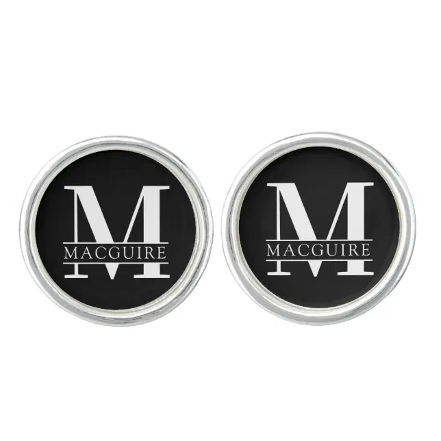 Bold Monogram with Name | Black Cufflinks | Zazzle