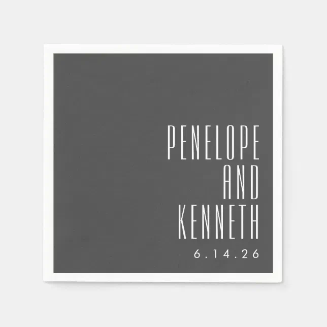 Bold Names Retro Typography Black White Wedding Napkins | Zazzle