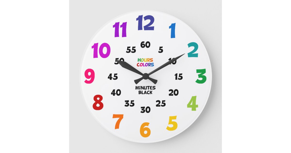Bold Numbers Learn to Tell Time Classroom Wall Large Clock | Zazzle