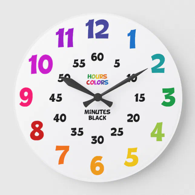 Bold Numbers Learn to Tell Time Classroom Wall Large Clock | Zazzle
