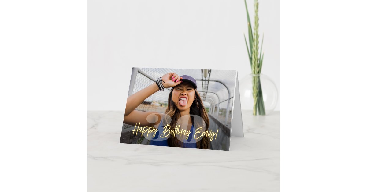 Bold Numbers Photo Overlay Happy Birthday Script Foil Greeting Card ...