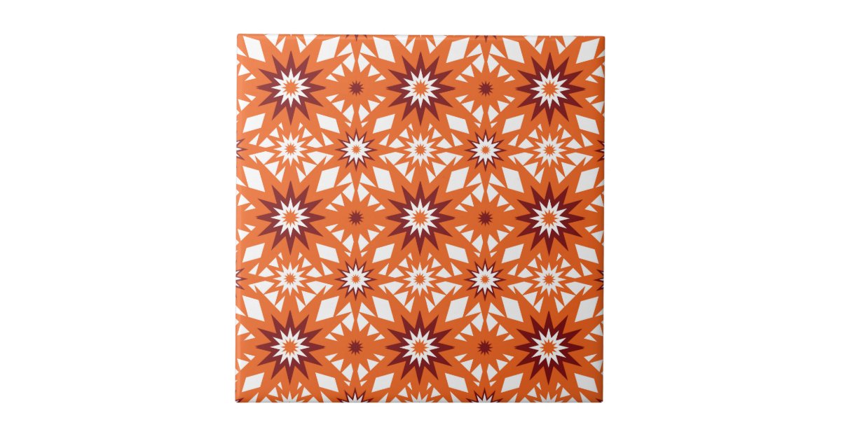 Bold Orange and Red Stars Starburst Pattern Ceramic Tile | Zazzle