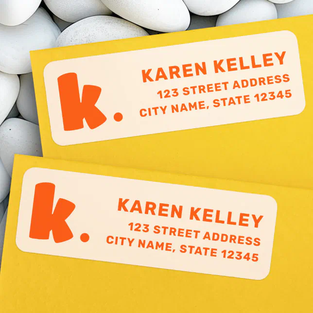 Bold orange monogram return address label | Zazzle
