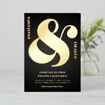 Bold Oversized Ampersand Photo Black Wedding Real Foil Invitation | Zazzle