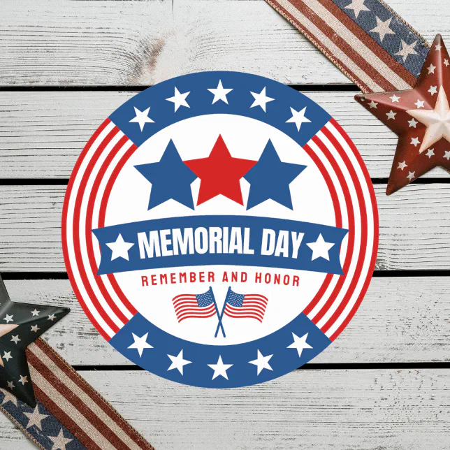 Bold Patriotic Memorial Day Classic Round Sticker | Zazzle