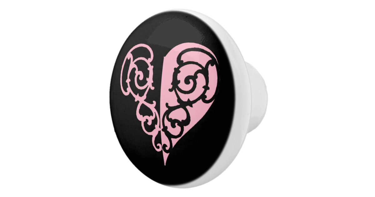 Bold Pink and Black Filigree Heart Ceramic Knob | Zazzle