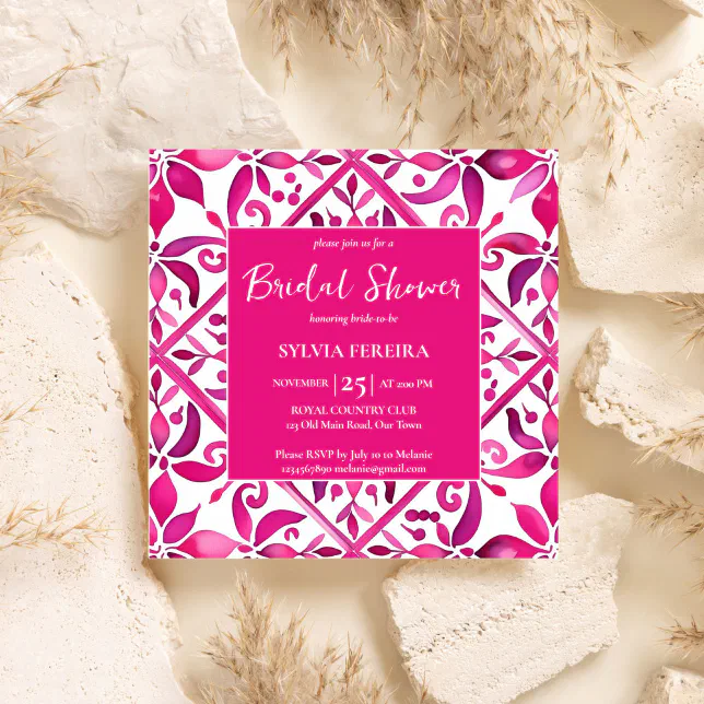 Bold pink Spanish talavera Mexican bridal shower Invitation | Zazzle