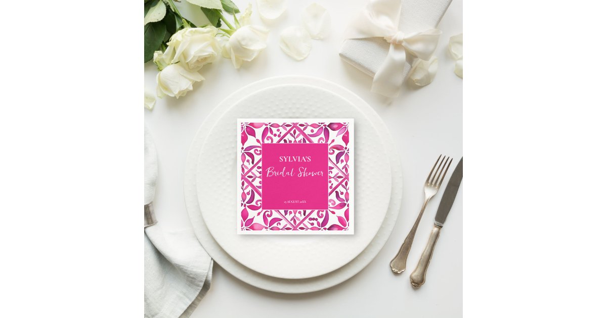 Bold pink Spanish talavera Mexican bridal shower Napkins | Zazzle