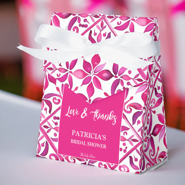 Bold pink Spanish talavera tiles bridal shower Favor Boxes | Zazzle