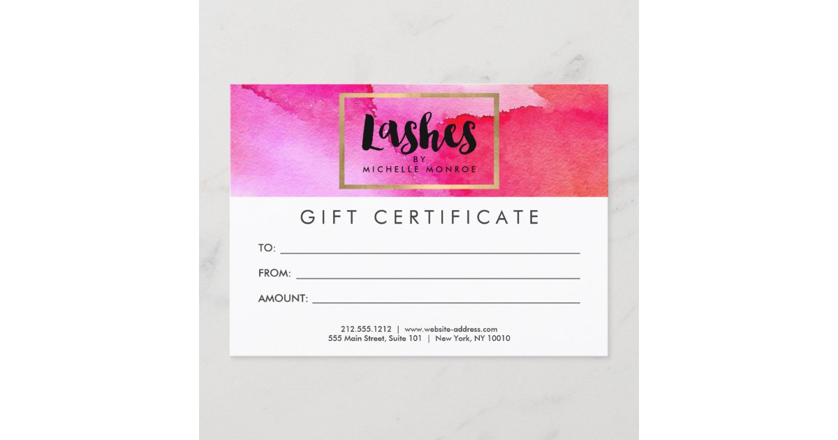 Bold Pink Watercolors Lash Extensions Gift Card | Zazzle.com