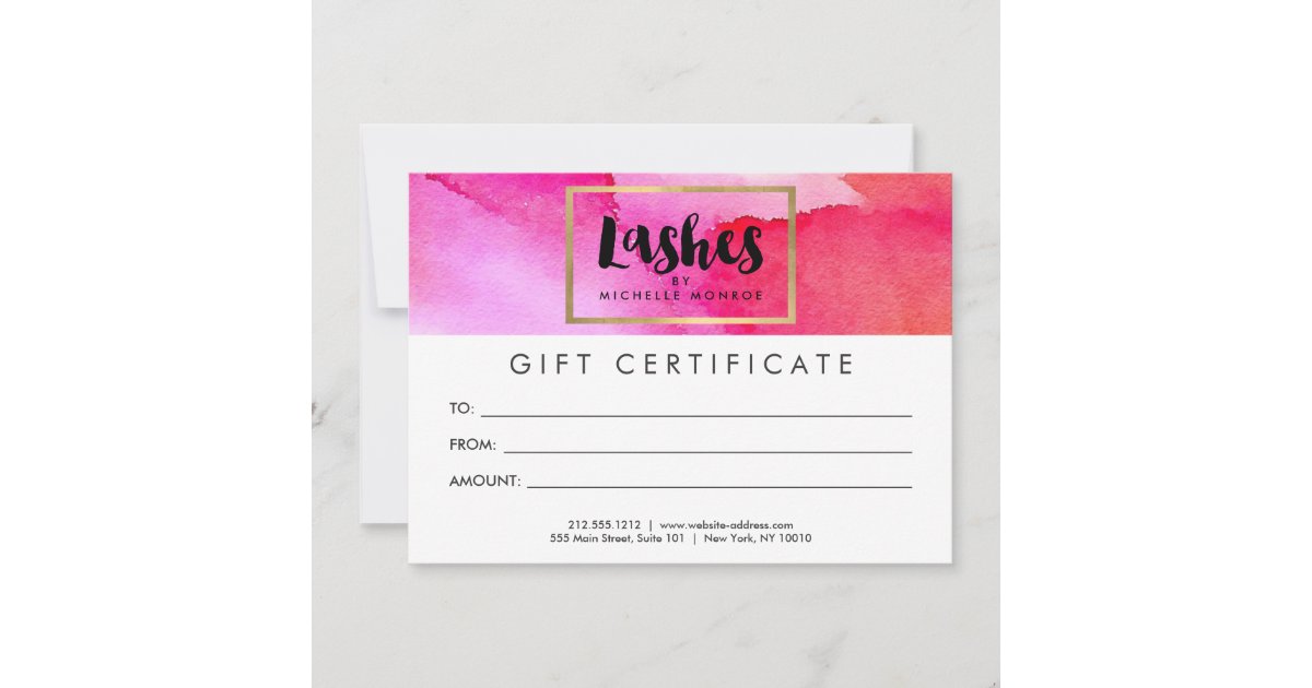 Bold Pink Watercolors Lash Extensions Gift Card | Zazzle