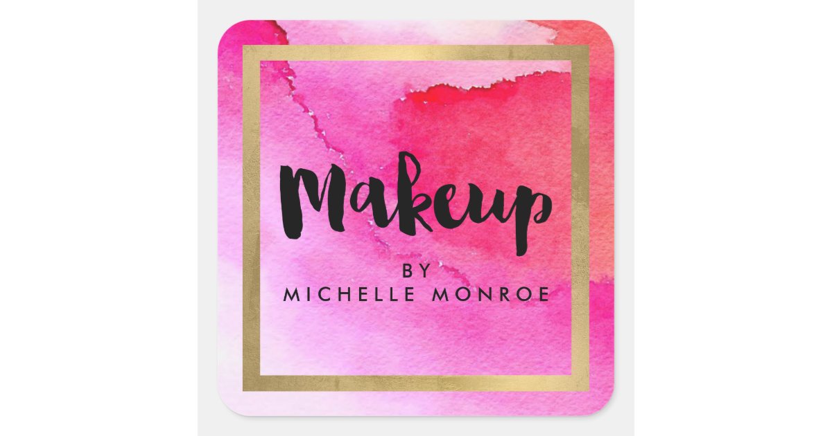 Bold Pink Watercolors Makeup Artist Square Sticker | Zazzle