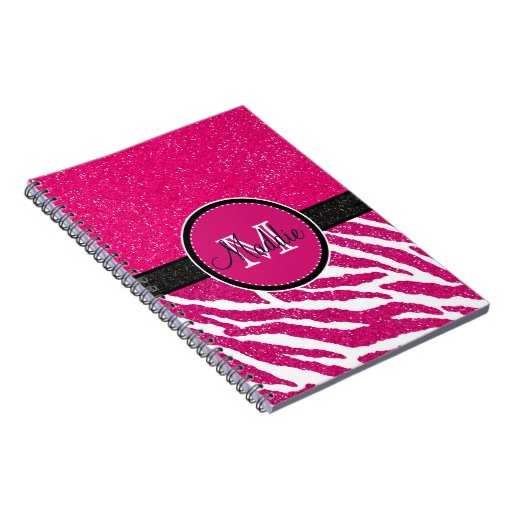 BOLD PINK ZEBRA STRIPES NAME PINK GLITTER NOTEBOOK | Zazzle