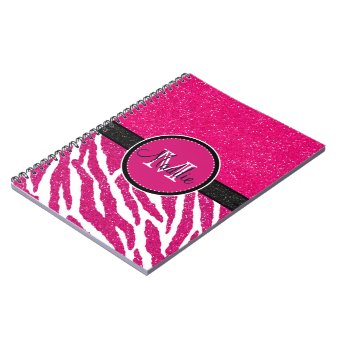 BOLD PINK ZEBRA STRIPES NAME PINK GLITTER NOTEBOOK | Zazzle