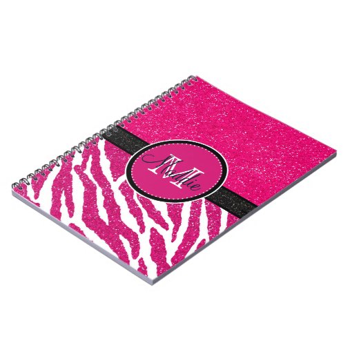 BOLD PINK ZEBRA STRIPES NAME PINK GLITTER NOTEBOOK | Zazzle