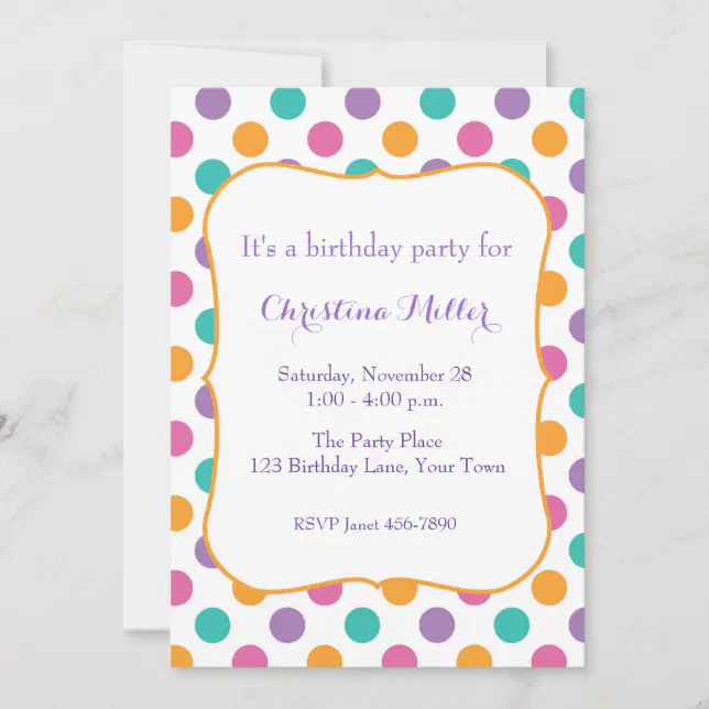 Bold Polka Dots Birthday Invitation | Zazzle