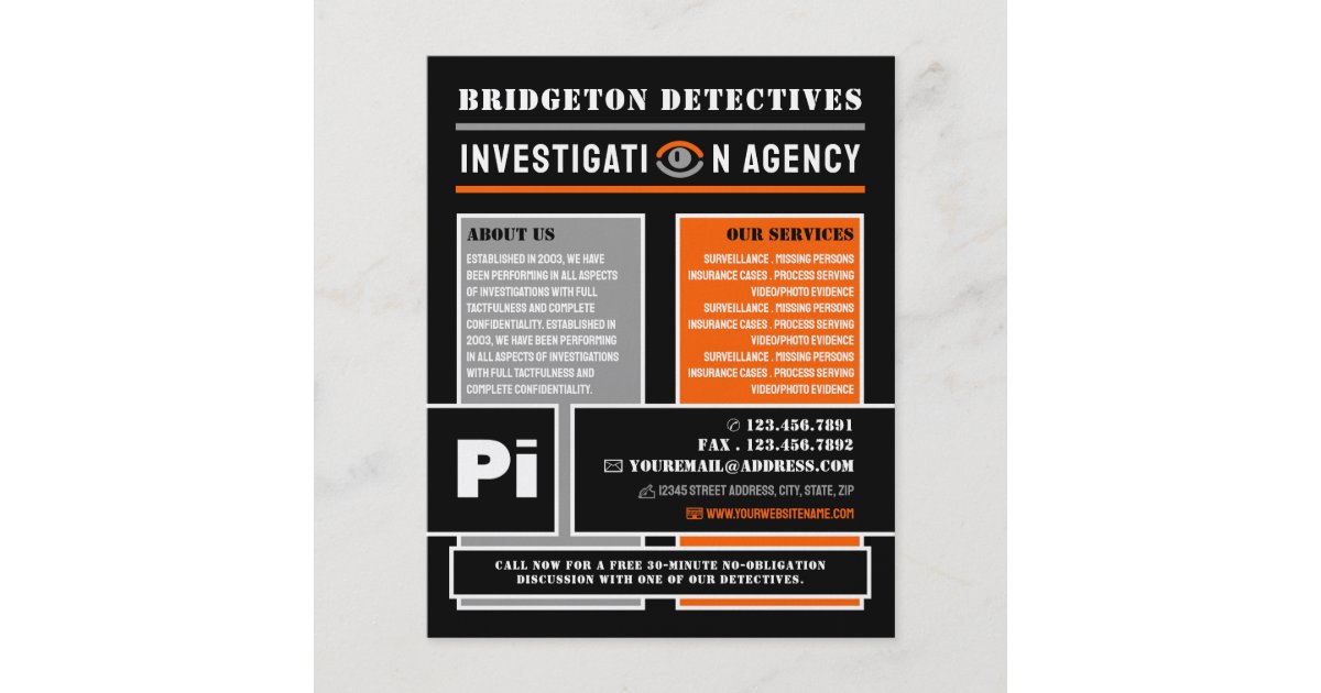 Bold Private Eye, Private Detective Investigator Flyer | Zazzle