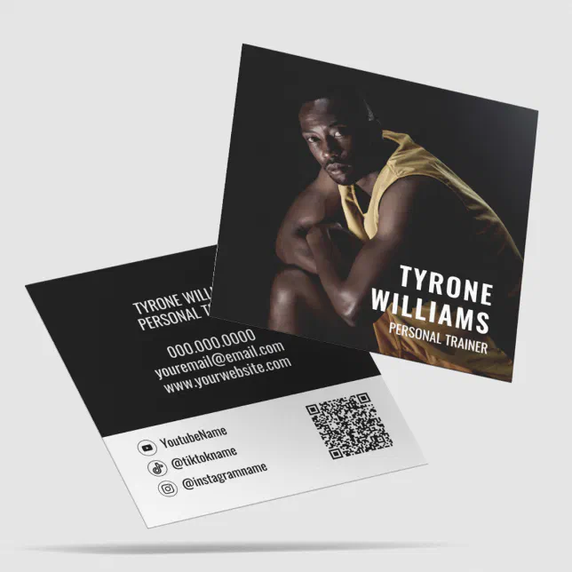 Bold Qr Code Fitness Personal Trainer Square Business Card | Zazzle