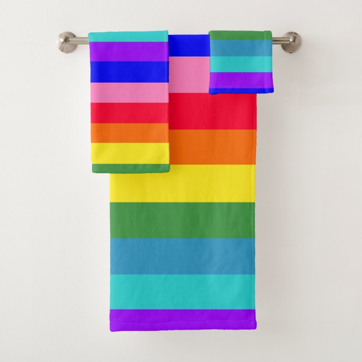 Bold Rainbow Stripes bath towel set | Zazzle