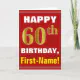 Bold, Red, Faux Gold 60th Birthday w/ Name Card | Zazzle