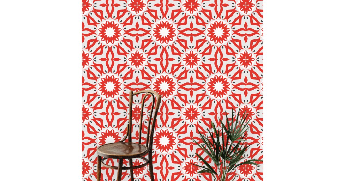 Bold Red Moroccan Style Geometric Pattern Wallpaper | Zazzle