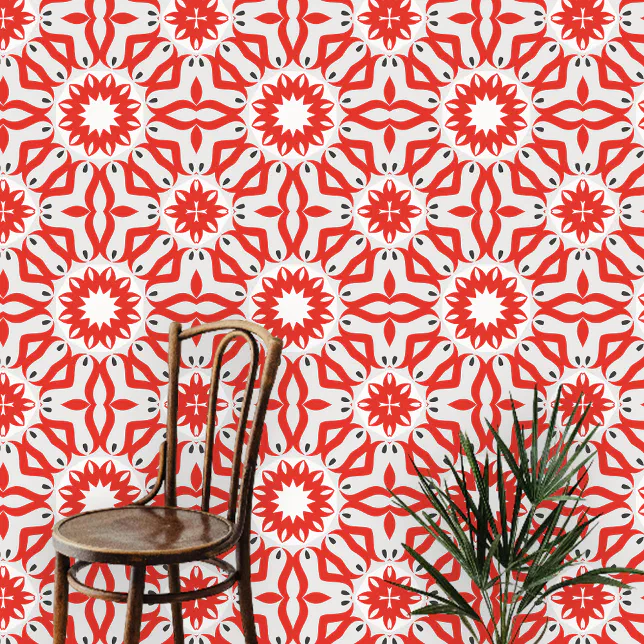 Bold Red Moroccan Style Geometric Pattern Wallpaper | Zazzle