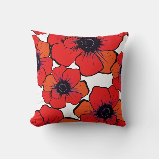 Bold Red Orange Poppies Throw Pillow | Zazzle