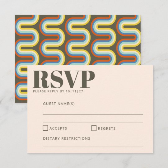 Bold Retro 60s 70s Aesthetic Olive Green Wedding RSVP Card | Zazzle.com