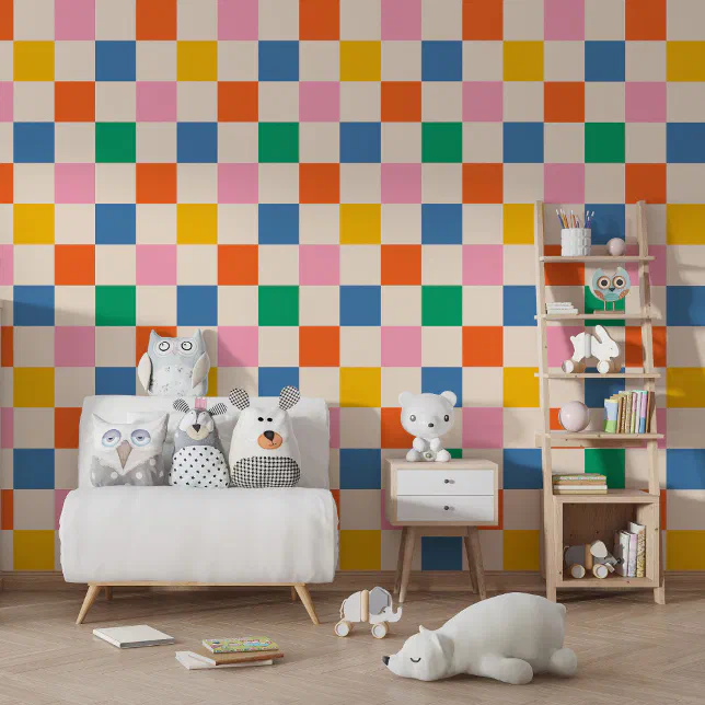 Bold Retro Checkerboard Multicolored Wallpaper | Zazzle