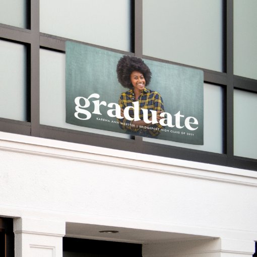 Bold retro graduate one photo graduation banner | Zazzle