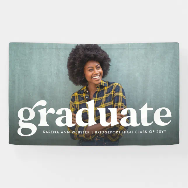 Bold retro graduate one photo graduation banner | Zazzle