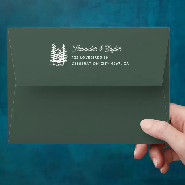 Bold Retro Green Forest Trees Mountain Wedding Envelope | Zazzle